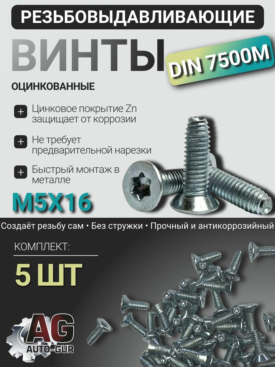 7500MM516ZNT/5 Винт резьбовыдавливающий DIN 7500M M5x16 Torx оцинкованный 5 шт