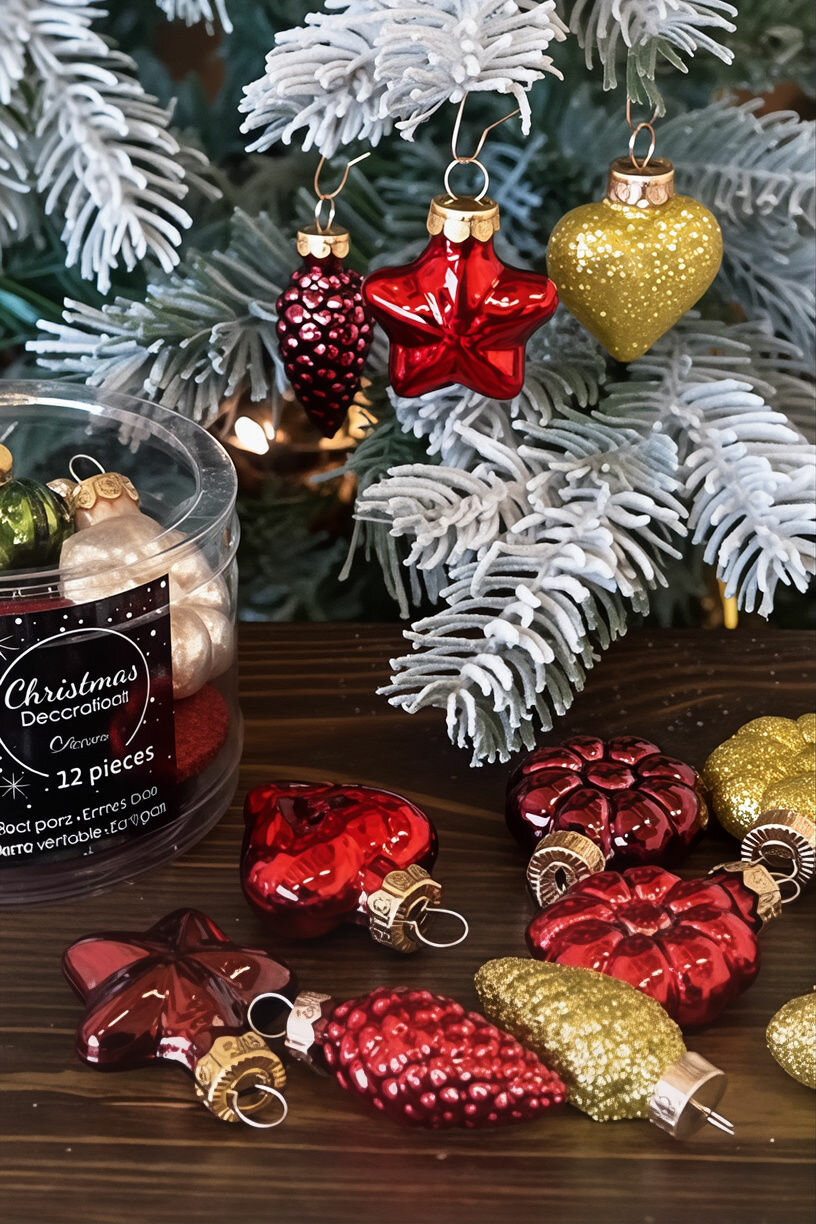 Набор стеклянных ёлочных украшений делюкс-мини - новогодняя классика, 4-5 см, 12 шт, Winter Deco 015008