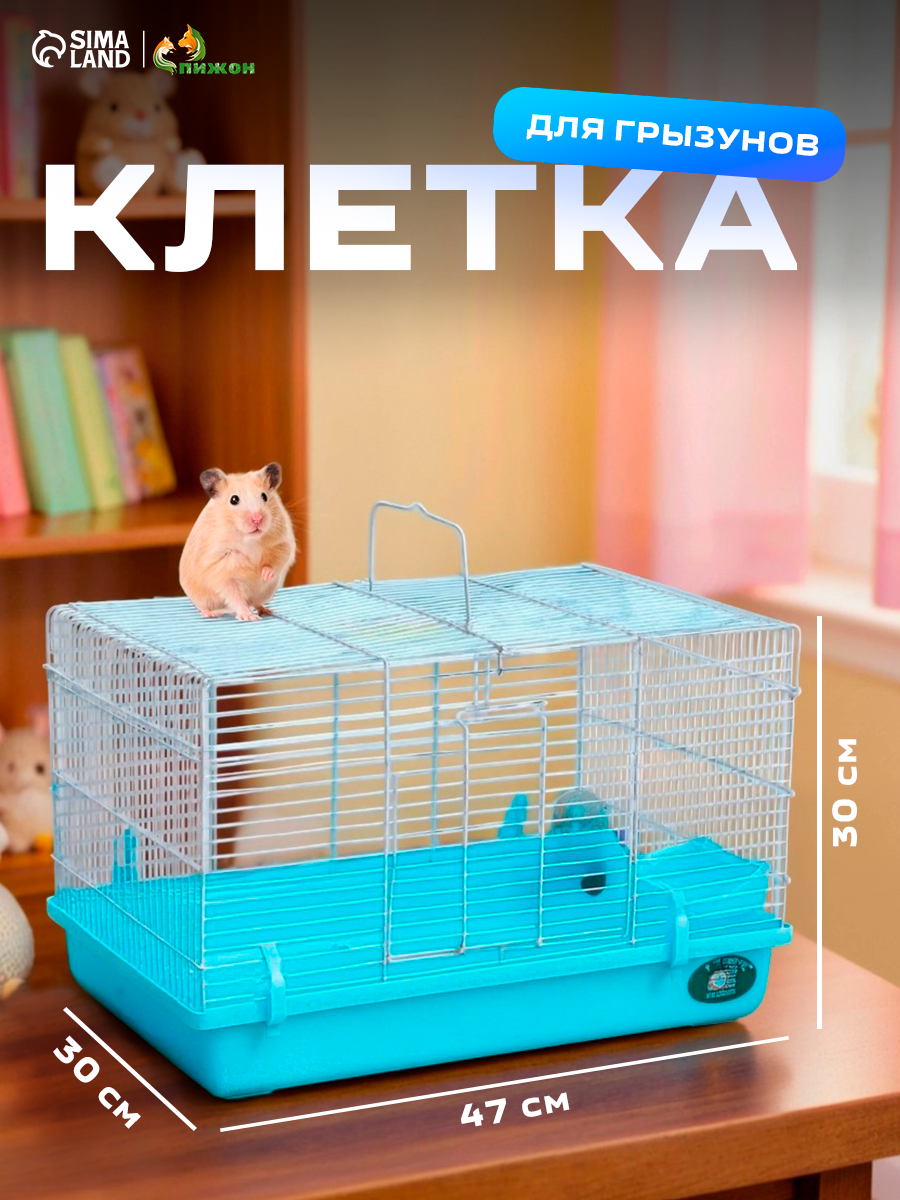 Клетка для грызунов "Пижон", 47 х 30 х 30 см, голубая, металл, пластик