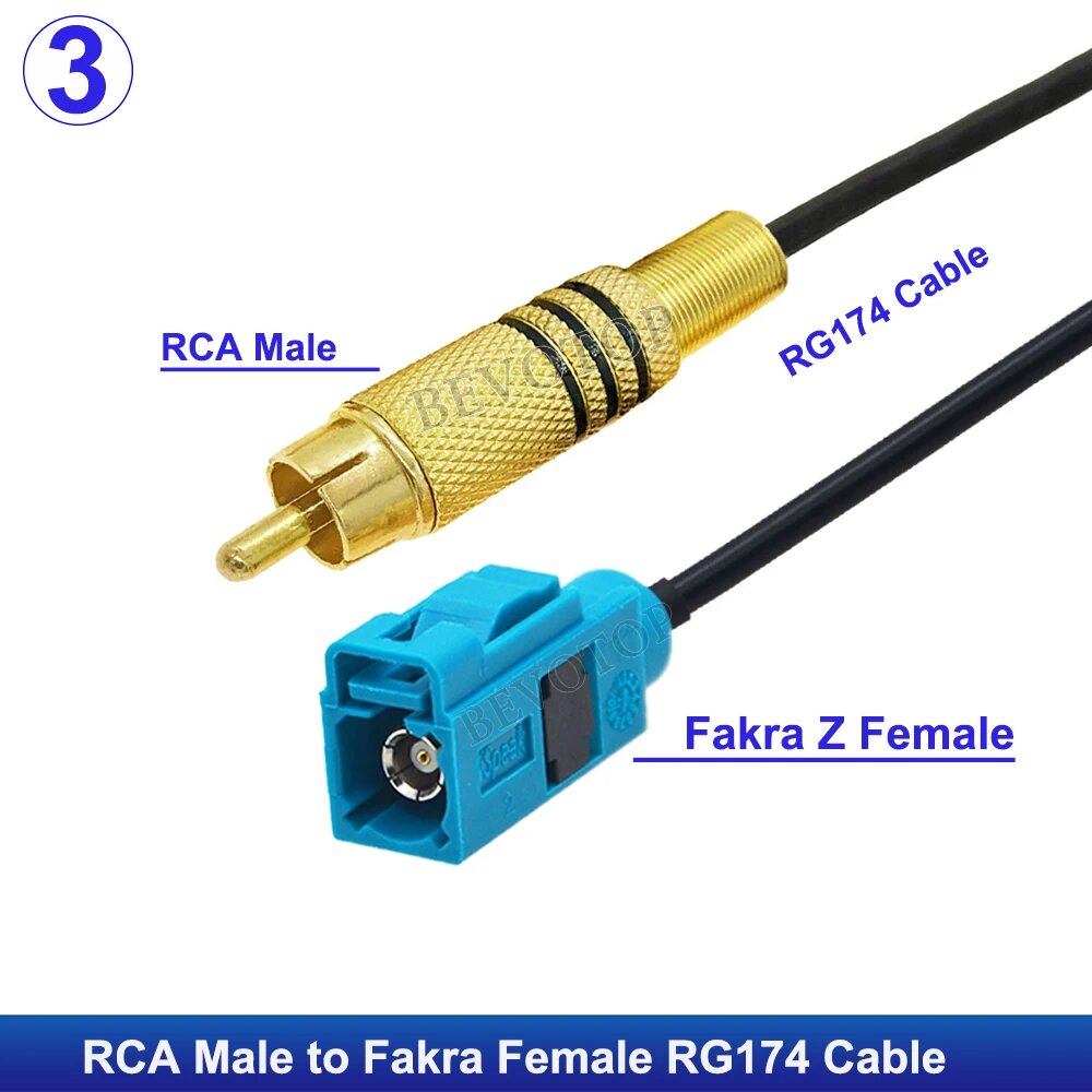 RCA Male to Fakra Z Female RG174 Cable, 10M