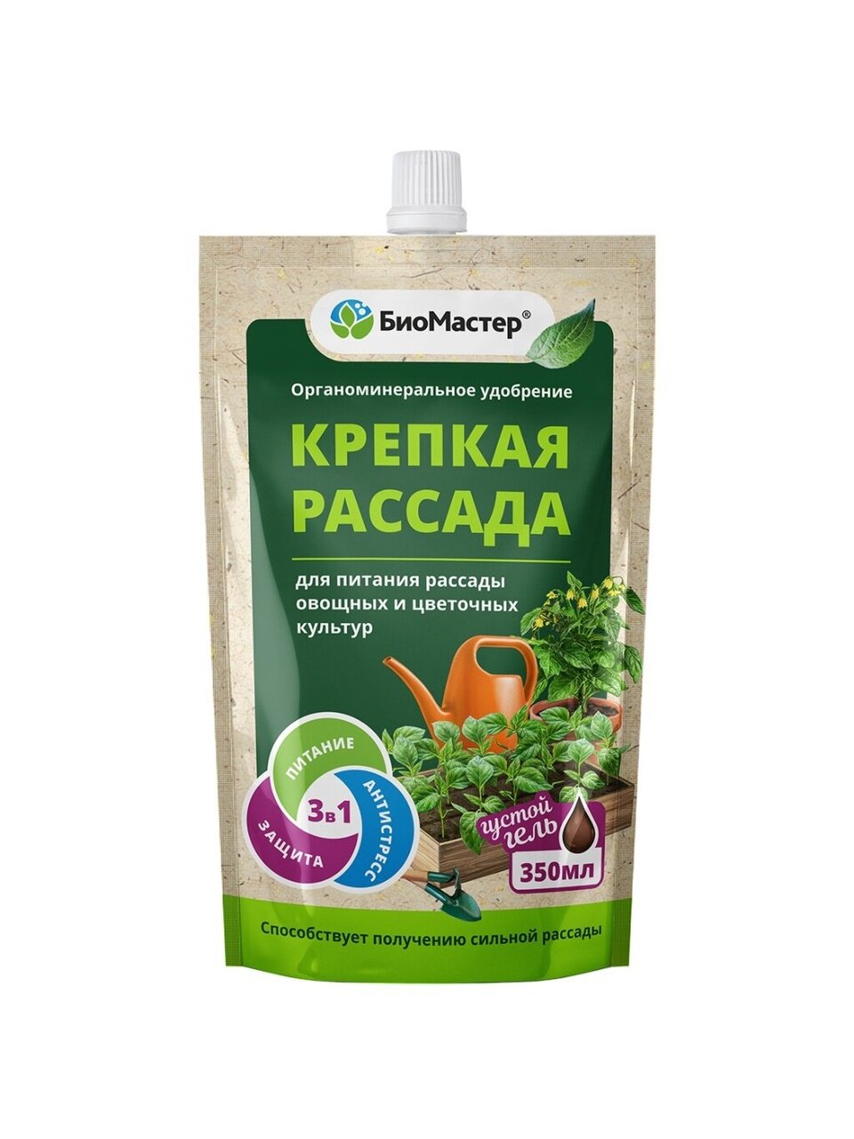 Удобрение Крепкая рассада, универсальное, органоминеральное, жидкость, 350 мл, БиоМастер