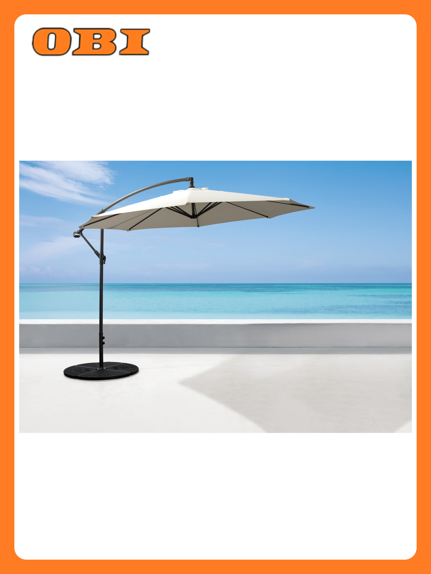 Зонт садовый подвесной Modern 300х300 см белый, подставка сталь