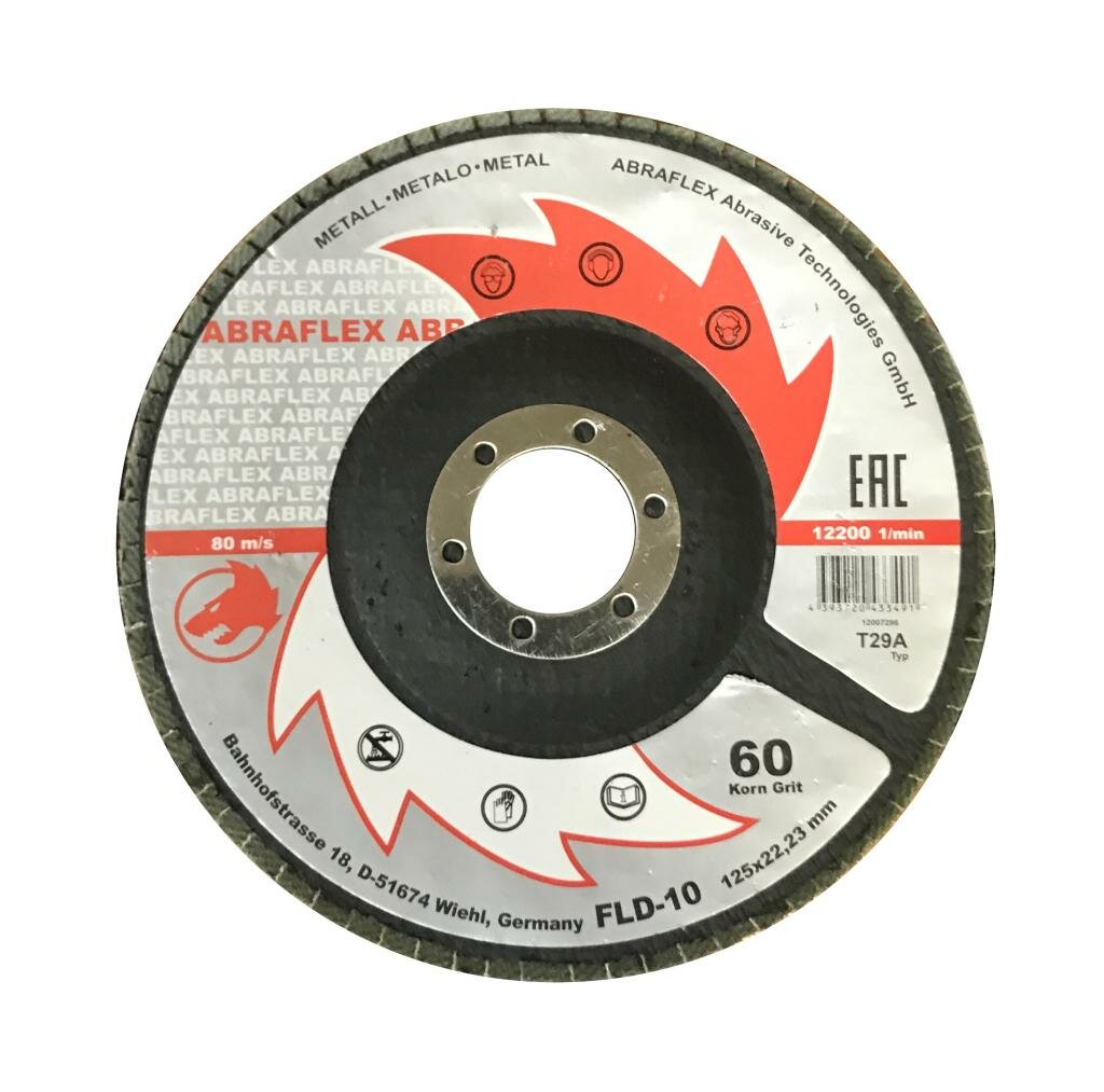 Круг лепестковый тарельчатый Abraflex 125X22,23 FLD-10 (металл) P60 (10шт.)