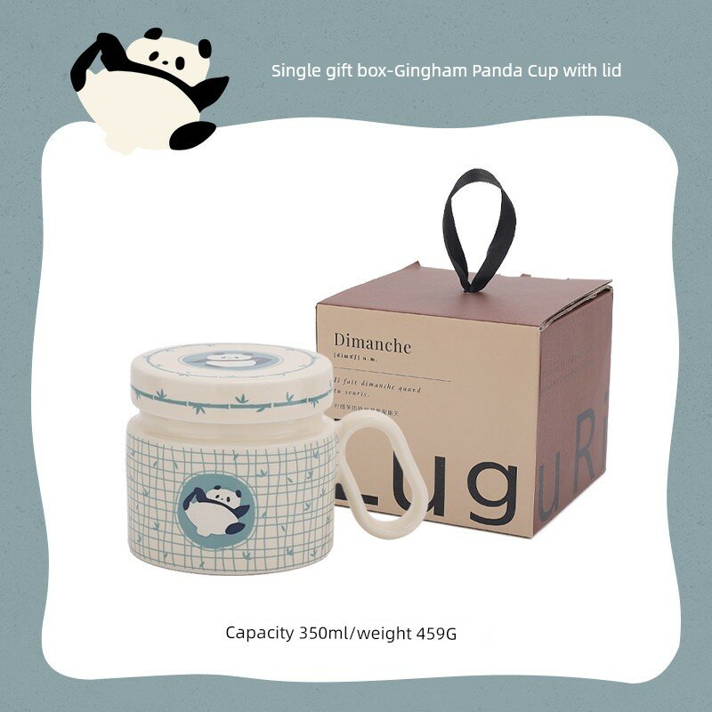 Набор керамических чашек с рисунком в клетку и пандой в элегантной подарочной упаковке, идеально для пар, комплект