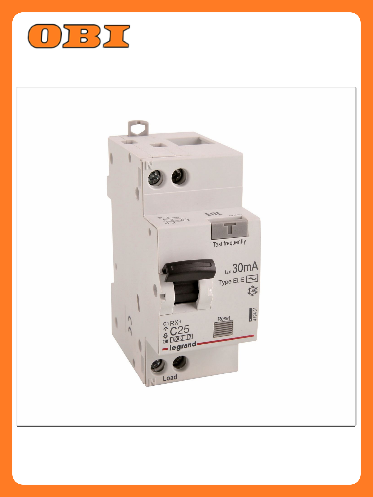Автоматический выключатель дифференциального тока Legrand RX3 1Р С25А 30мА 6кА