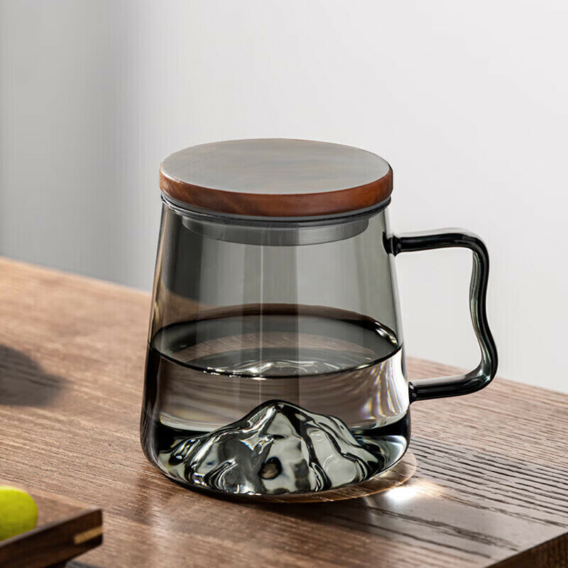 Mudleaf Glass Tea Cup with Lid for Men's Office Tea Brewing and Mountain Viewing at Home