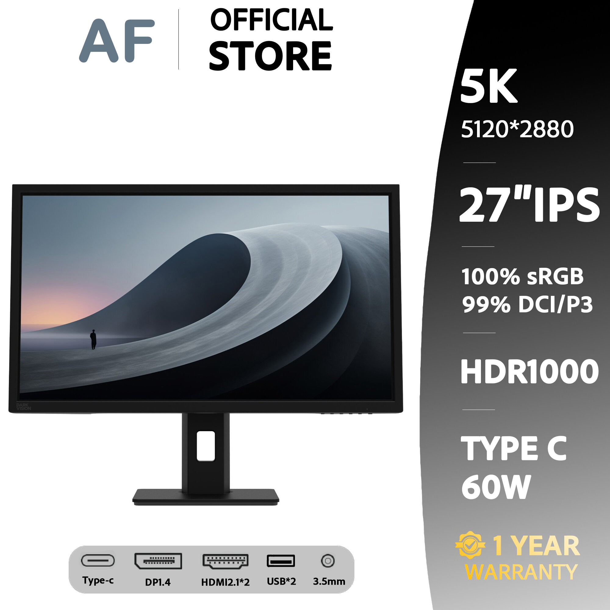 27" 5K монитор HDR1000, 5120x2880, 1000 кд/м², 99% DCI-P3, матовый, 10-бит, калибровка