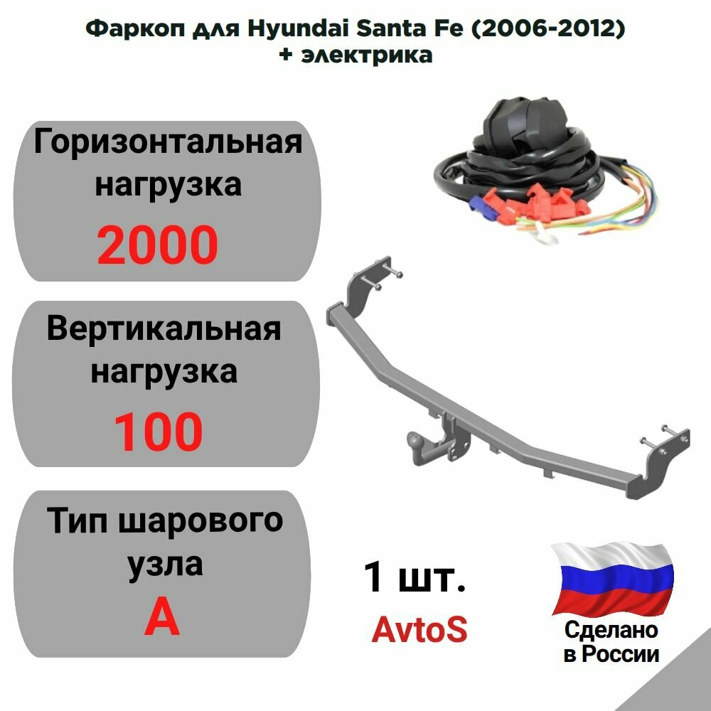 Фаркоп для Hyundai Santa Fe (2006-2012) + электрика "Avtos" HY24