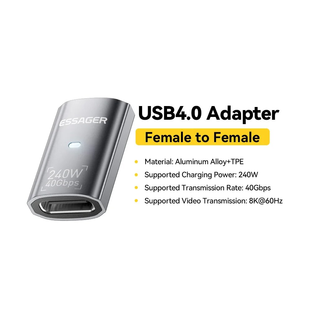 Essager USB4.0 Female to Female адаптер 240W 40Gbps 8K@60Hz