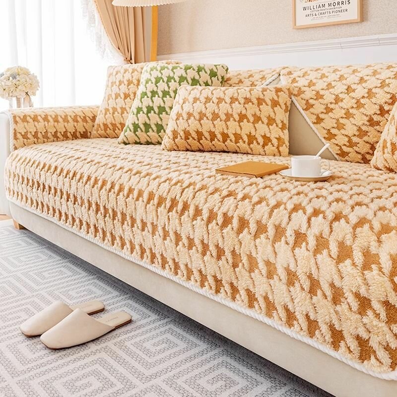 2025 Зимний плюшевый диванный подушка с узором "гусиная лапка", утолщенный, теплый, простой, современный, бесшумный, удобный, универсальный для всех сезонов