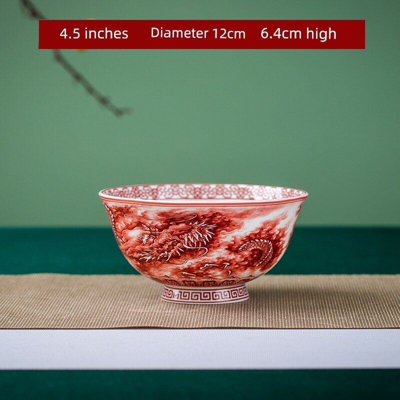 Чаша из красного костяного фарфора с глазурью, высокая чаша из Цзиндэчжэня, китайская рисовая чаша, керамическая чаша с