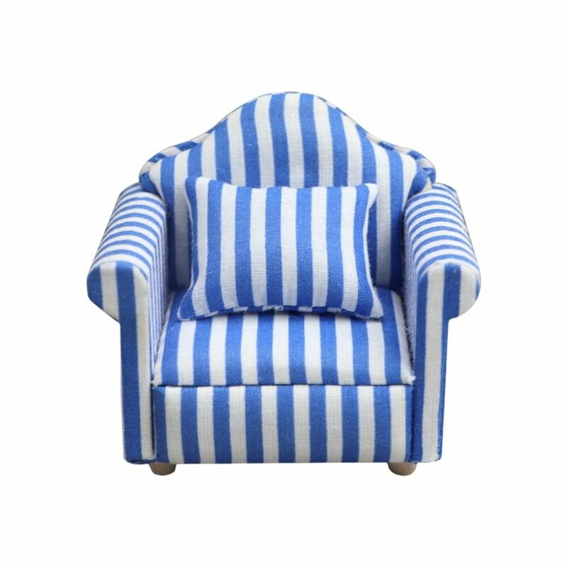 1/12 Миниатюрный диван ручной работы в деревянном каркасе с цветочным принтом для кукольного домика