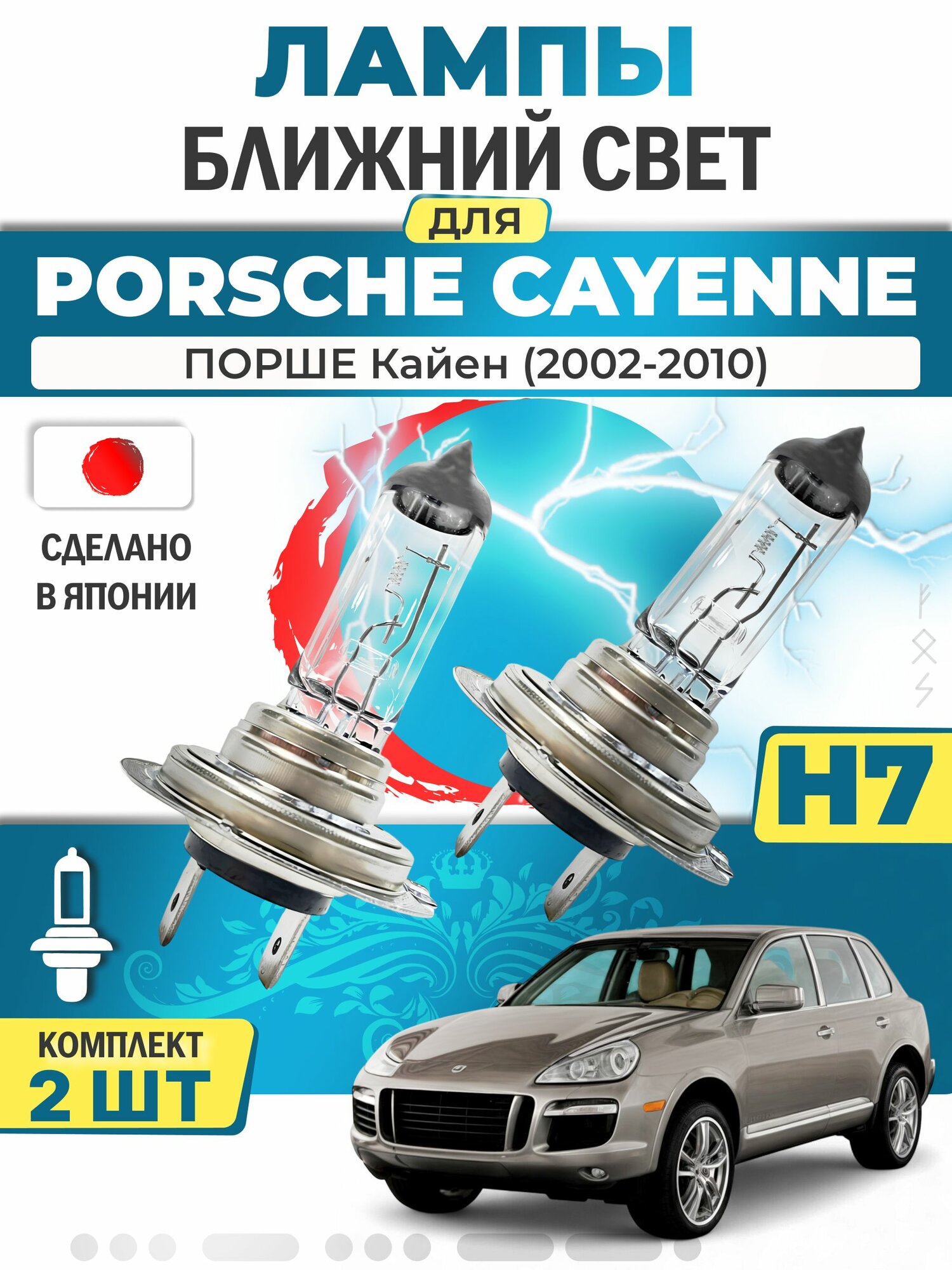 Лампы (2 шт) ближнего света PORSCHE CAYENNE 2002-2010 / порше Кайен, LYNXauto (япония)