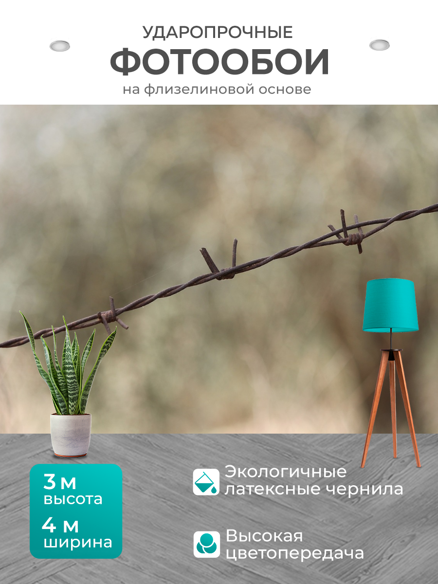 Фотообои моющиеся ударопрочные "Колючая проволока, провод, колючей проволоки" 400x300 см. флизелиновые на стену