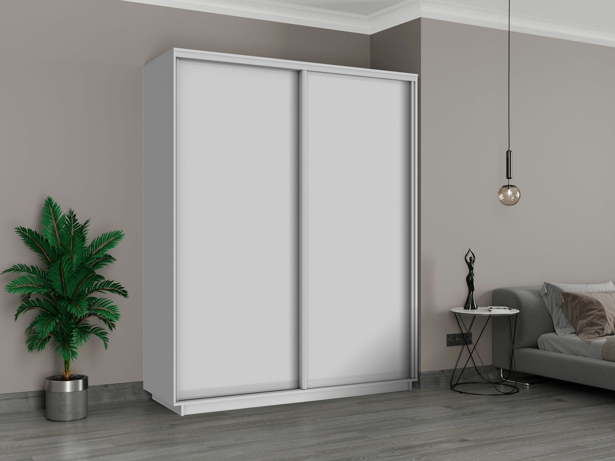 Шкаф купе Вилли 2-х дверный ЛДСП, профиль серебро 180 см х 240 см х 60 см (Белый снег)