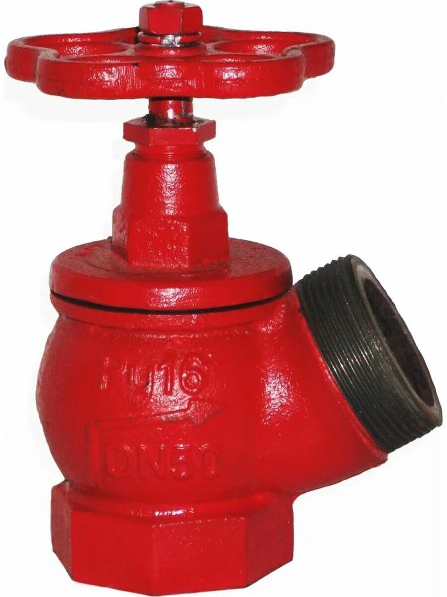 Угловой пожарный вентиль ООО НПО промпат 125 чугунный, ДУ 65 мм, муфта/цапка (универсальный шток) 114420