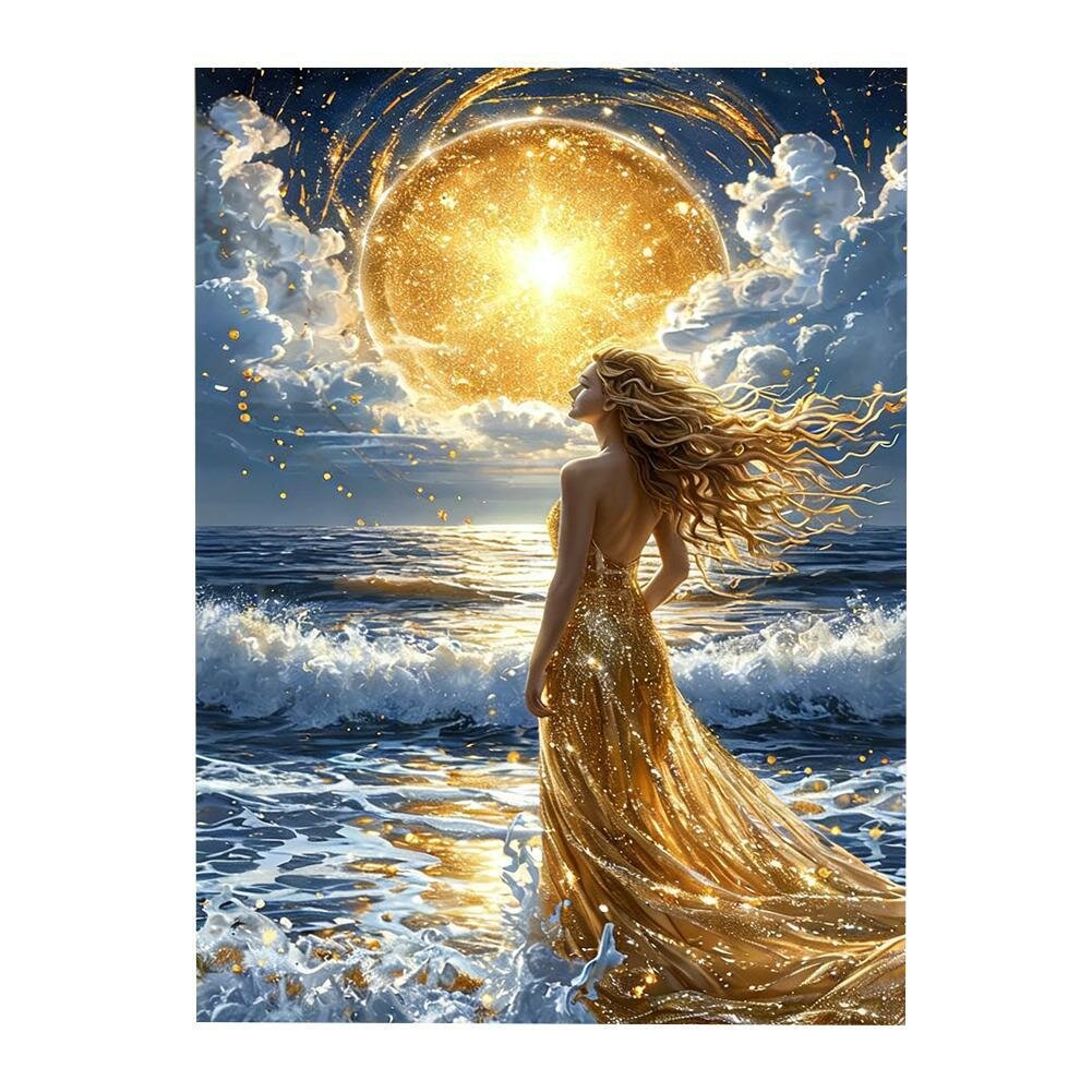 Алмазная мозаика большая картина "Пляжный лунный свет" 50х40 см со светящимся в темноте стразами и 5Д элементами