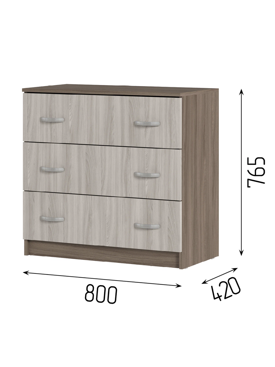 Комод три ящика Бася КМ 551М ЛДСП, цвет Ясень-шимо темный/светлый Стендмебель