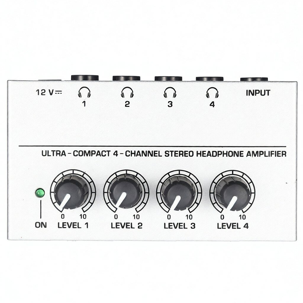 HA400 4 Channels Mini Audio Stereo Headphone Amplifier Metal Silver/Black with Power Adapter