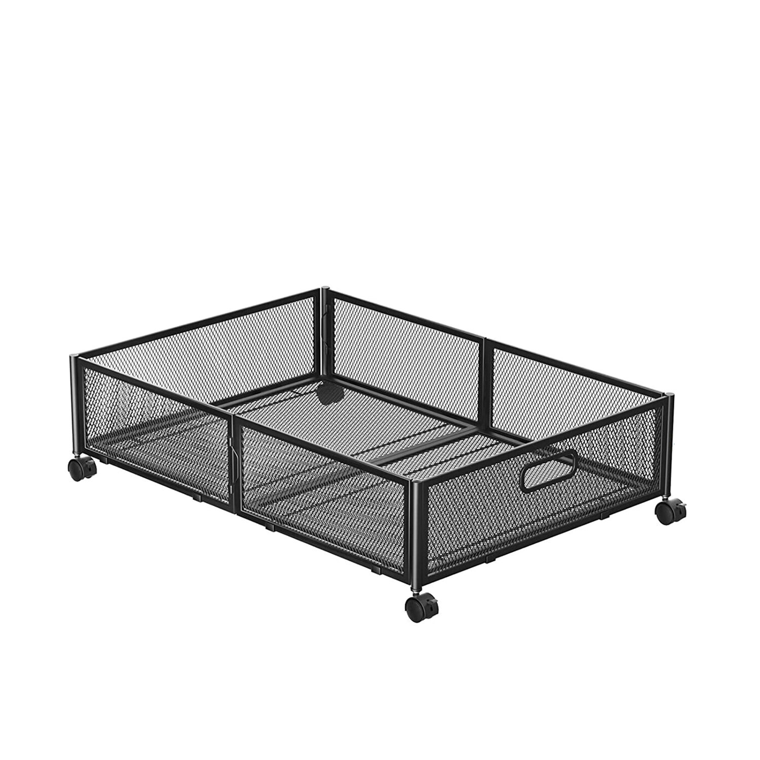 Металлический контейнер для хранения черного цвета с колесами, разборный, складной органайзер для спальни, корзина для хранения под кроватью для одежды, обуви, игрушек, одеял, размеры 595*405*158мм/23*15.9*6.2дюйма, вес 1.87кг/65.9 унции, 1 контейнер для