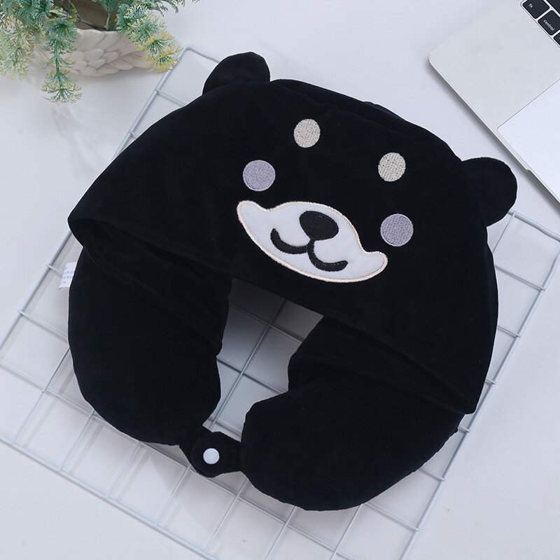 Мультяшная U-образная подушка, шляпа с капюшоном, хлопковая подушка для шеи, ортопедическая подушка, подушка для обеденного перерыва, подушка для путешествий на самолете, милая подушка для шеи