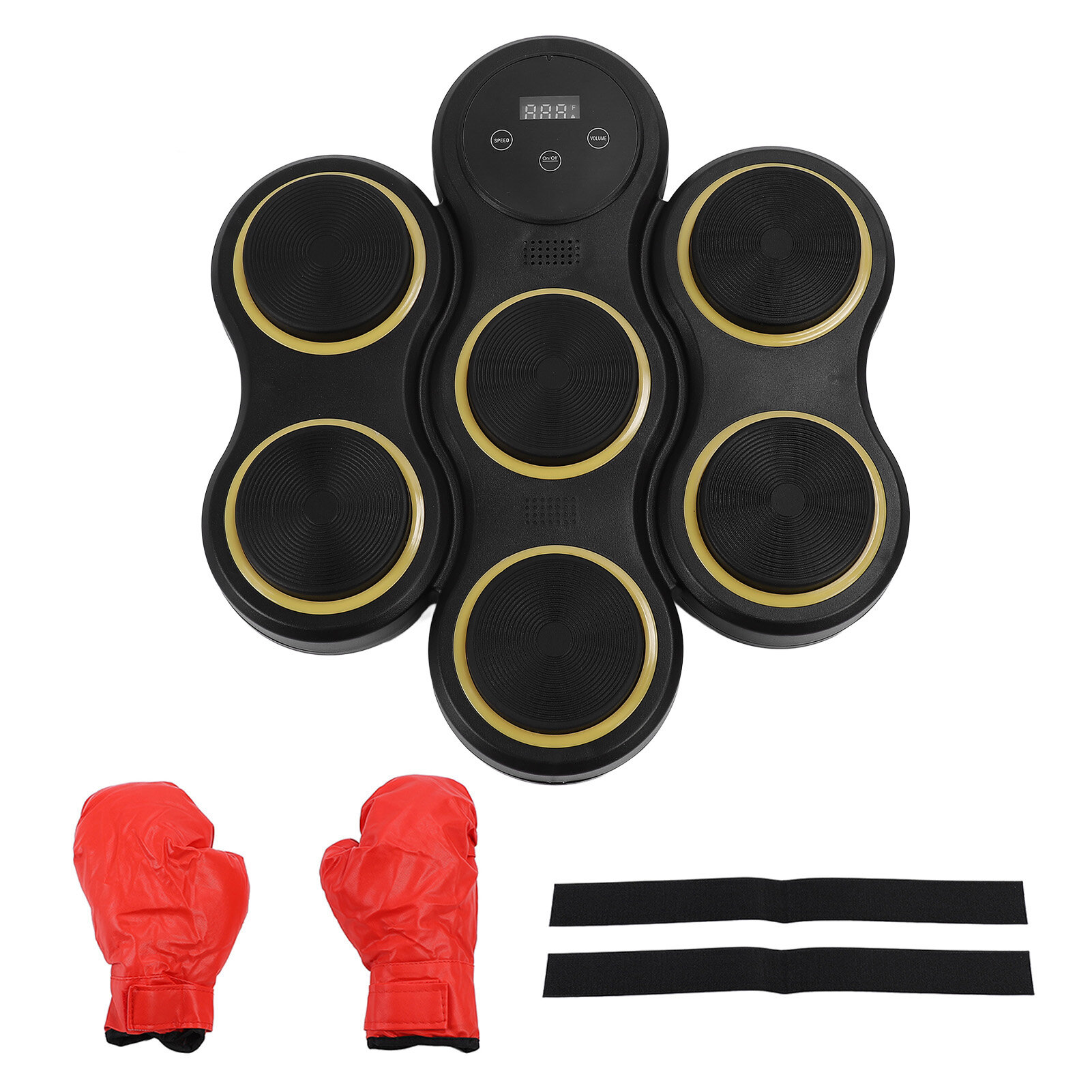 Музыкальный боксерский тренажер с регулируемой скоростью, таймером для снятия стресса, настенной электронной мишенью для боксерских тренировок с перчатками для дома и помещений, черный.