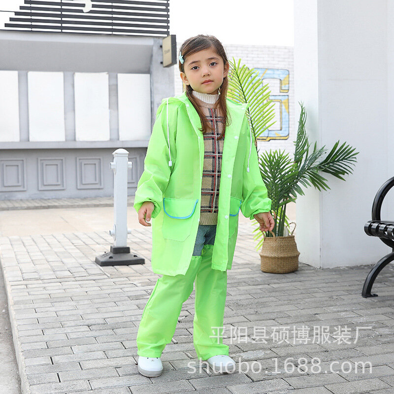 Прямые поставки детского школьного дождевика с мультяшным принтом и дождевыми штанами, с возможностью нанесения логотипа