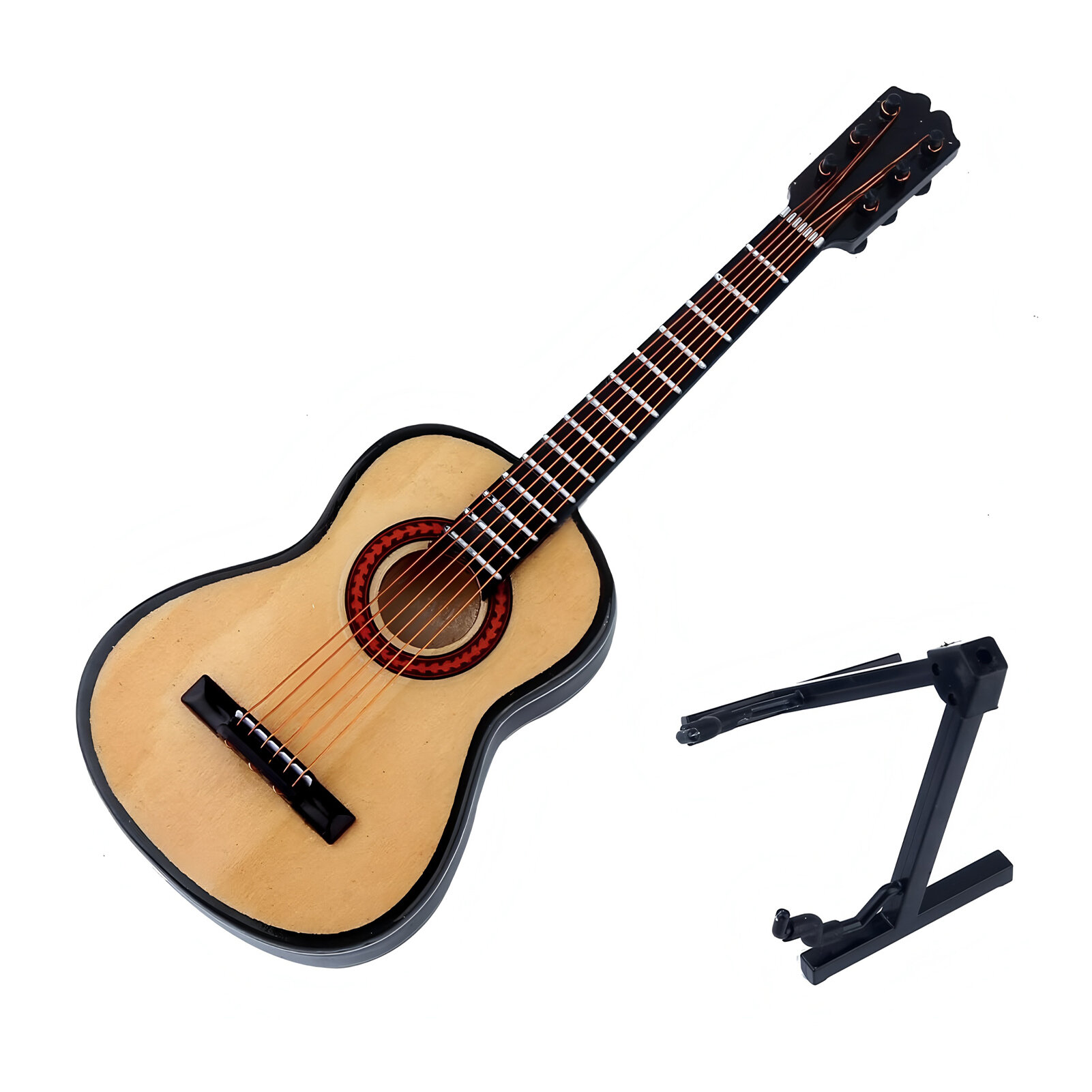 Миниатюрная гитара 15 см, 6-струнная, деревянная, с подставкой, для дома, офиса, рабочего стола, музыкальный декор для коллекционеров, цвет дерева.