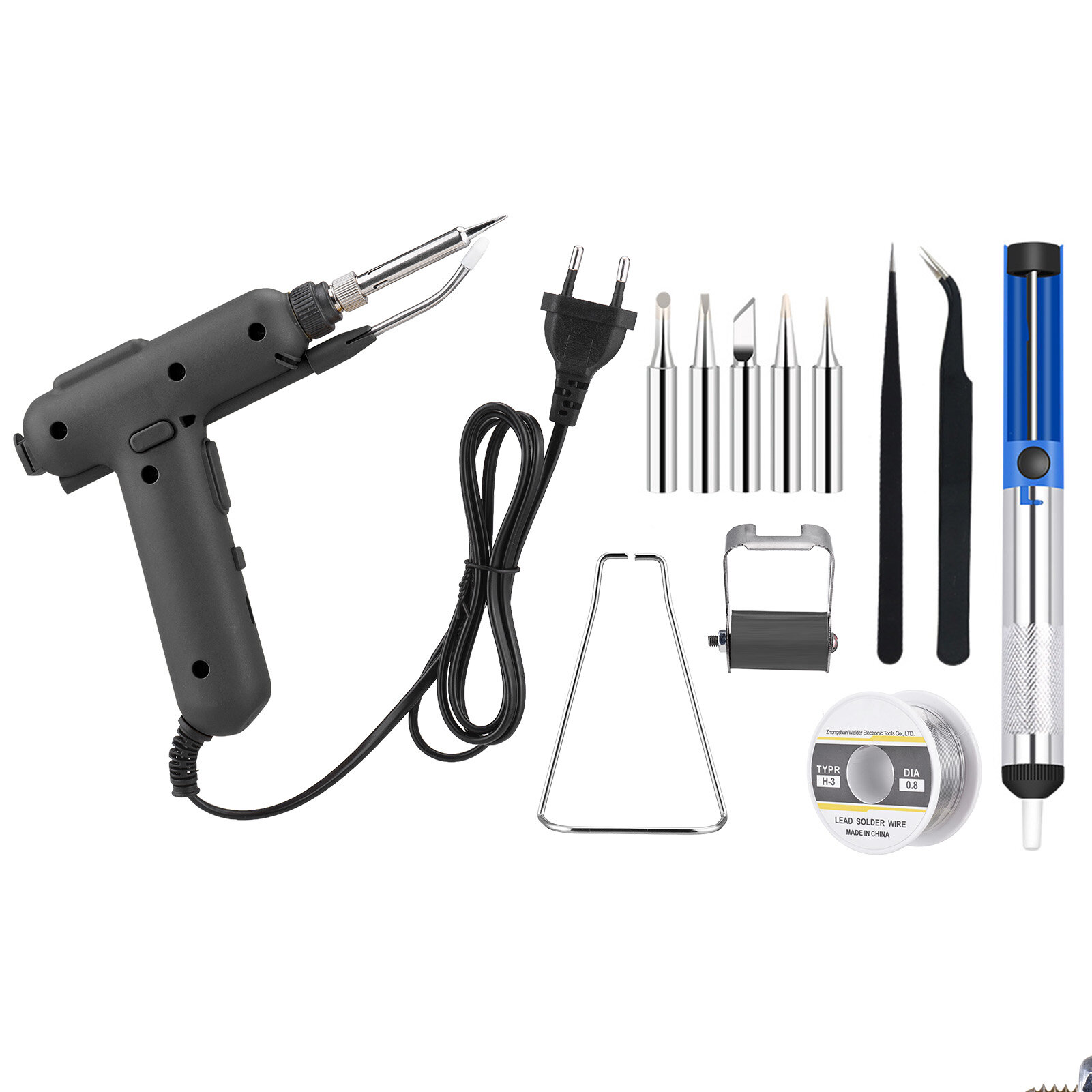 Мощный паяльный пистолет с автоматической подачей припоя, 80Вт, 220В, комплект