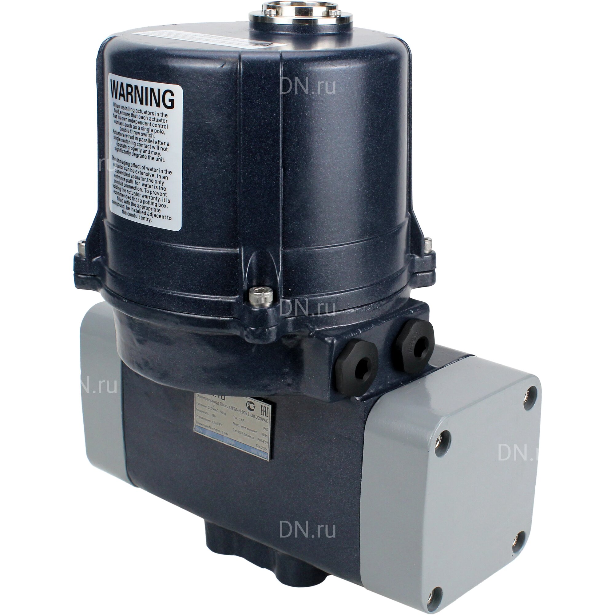 Электропривод четвертьоборотный DN.ru ЭПВП-030 220В с пружинным возвратом, квадрат 27х27, F10/12, крутящий момент 300Нм