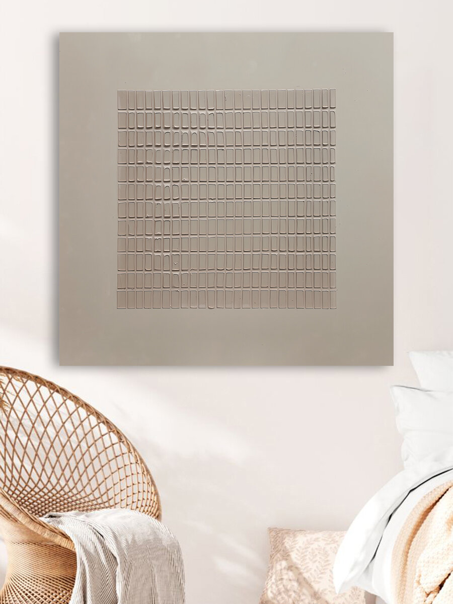 Картина интерьерная на стену - "Абстрактный минимализм с эффектом 3D, бетон, штукатурка (картина плоская печать на холсте)" , 70х70 см.