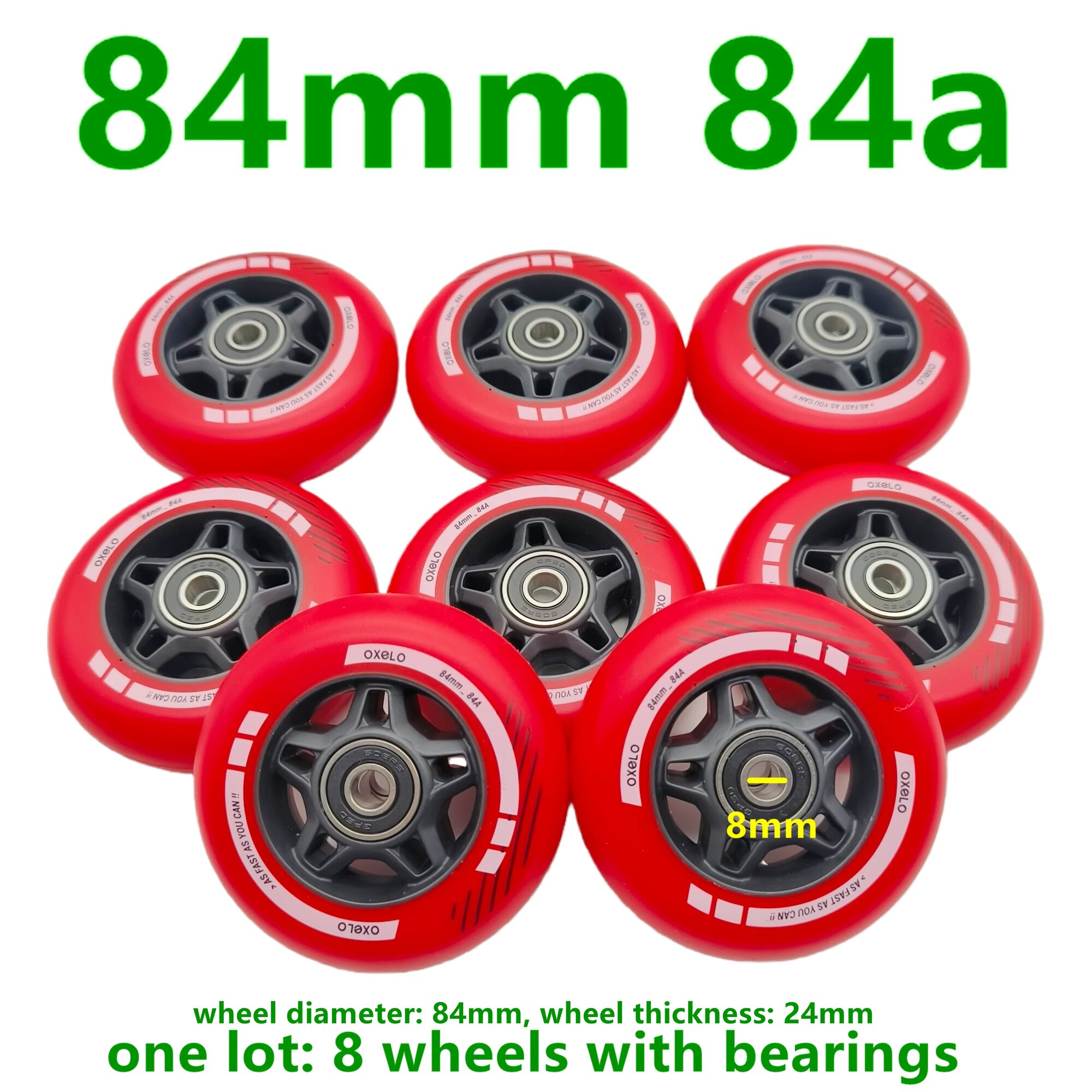 Роликовые колеса MCgala 84 мм 84A 8 шт Красный, 84mm 84a red