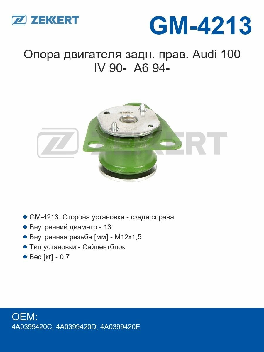 Zekkert Опора двигателя задняя правая Audi 100 IV с 1990 года A6 с 1994 года