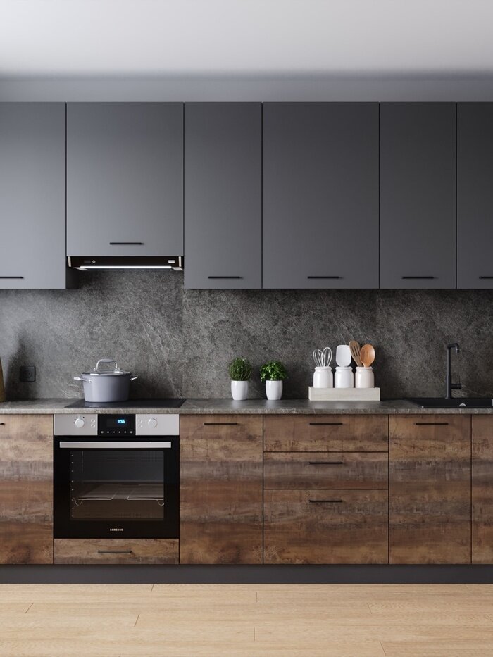 Кухонный гарнитур прямой «трансильвания», 3000×600 мм, цвет антрацит/трансильвания детройт