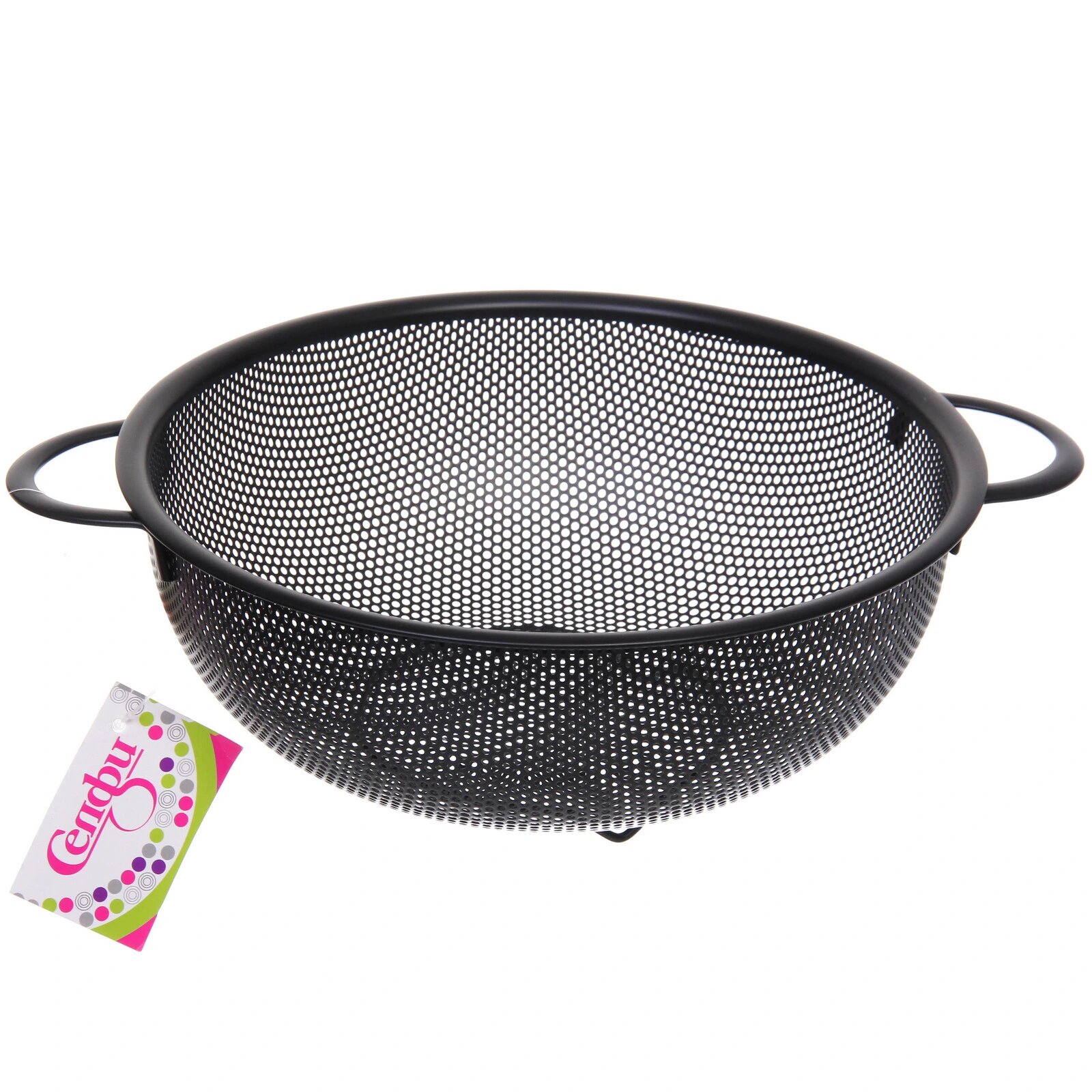 Дуршлаг металлический «Black» 22 см, с ручками и ножками, мелкая сетка, цвет черный