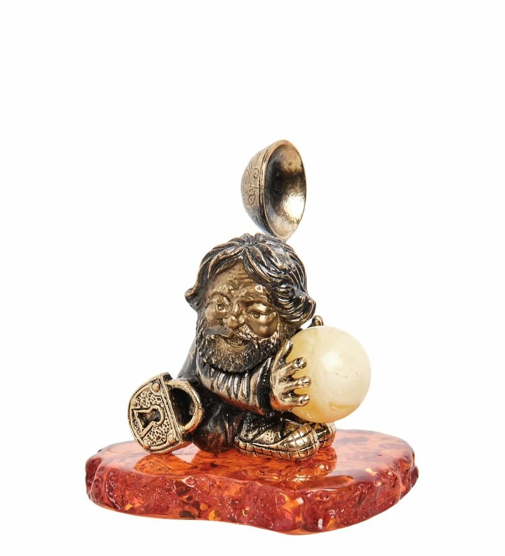 Фигурка Домовой на подставке (латунь, янтарь) A1983843 Народные промыслы, бронзовый