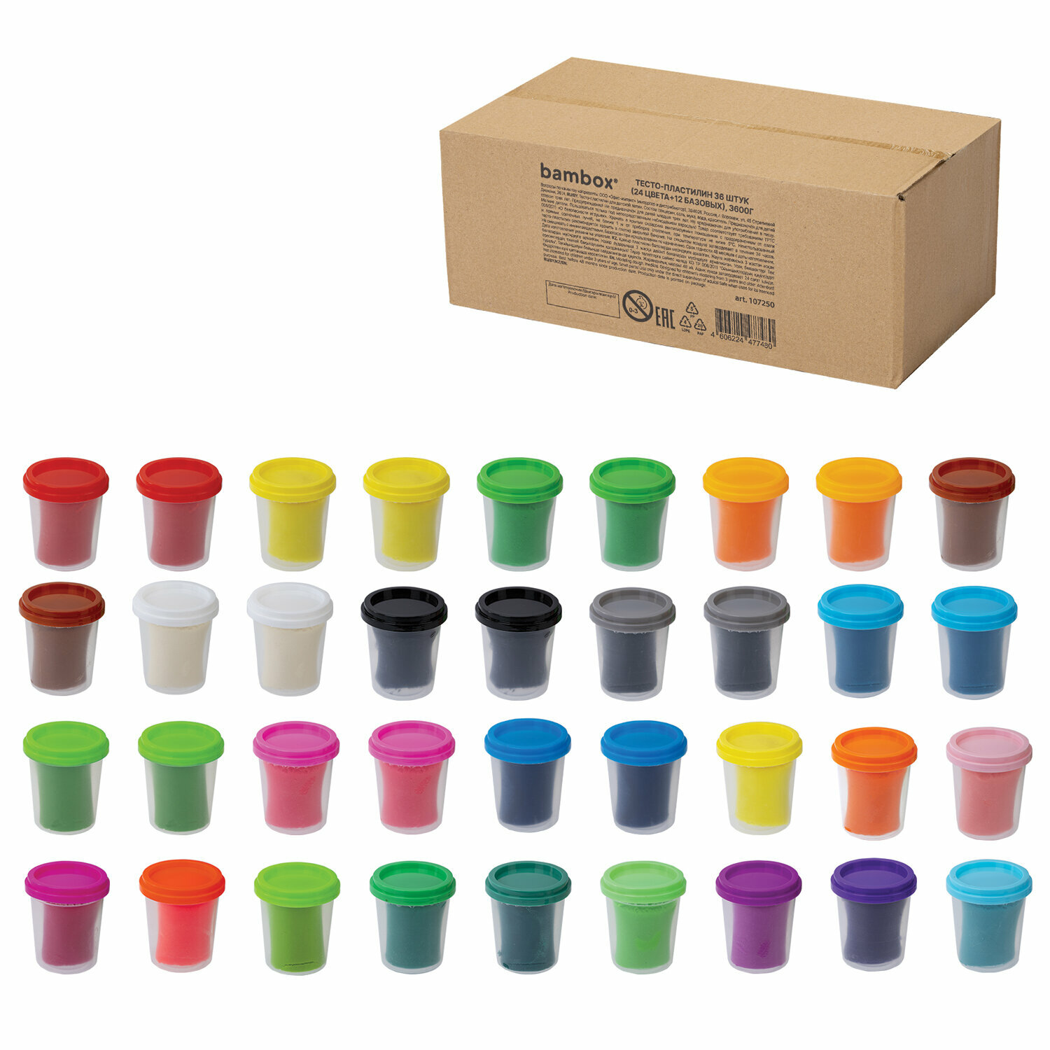 Bambox Тесто для лепки Супер пластичное 36 штук (24 цвета + 12 базовых) 3600 г 107250
