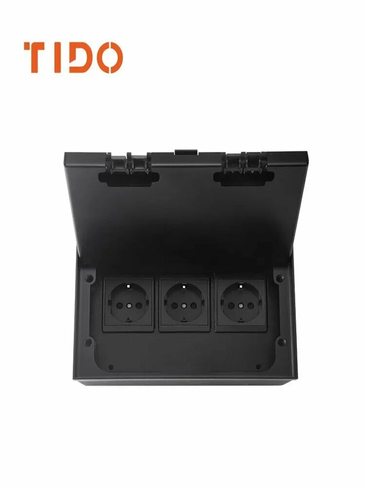 Розетки в пол (люк в пол), Люк под паркет и керамогранит на 3 розетки (в комплекте), Сталь, черный