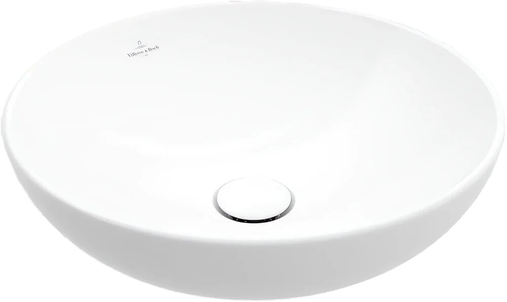 Накладная раковина Villeroy & Boch Loop & friends 4A450001 38 накладная, без отверстия под смеситель, фарфоровая, со встроенным сливом-переливом, круглая, раковина для ванной, белая, глянцевая