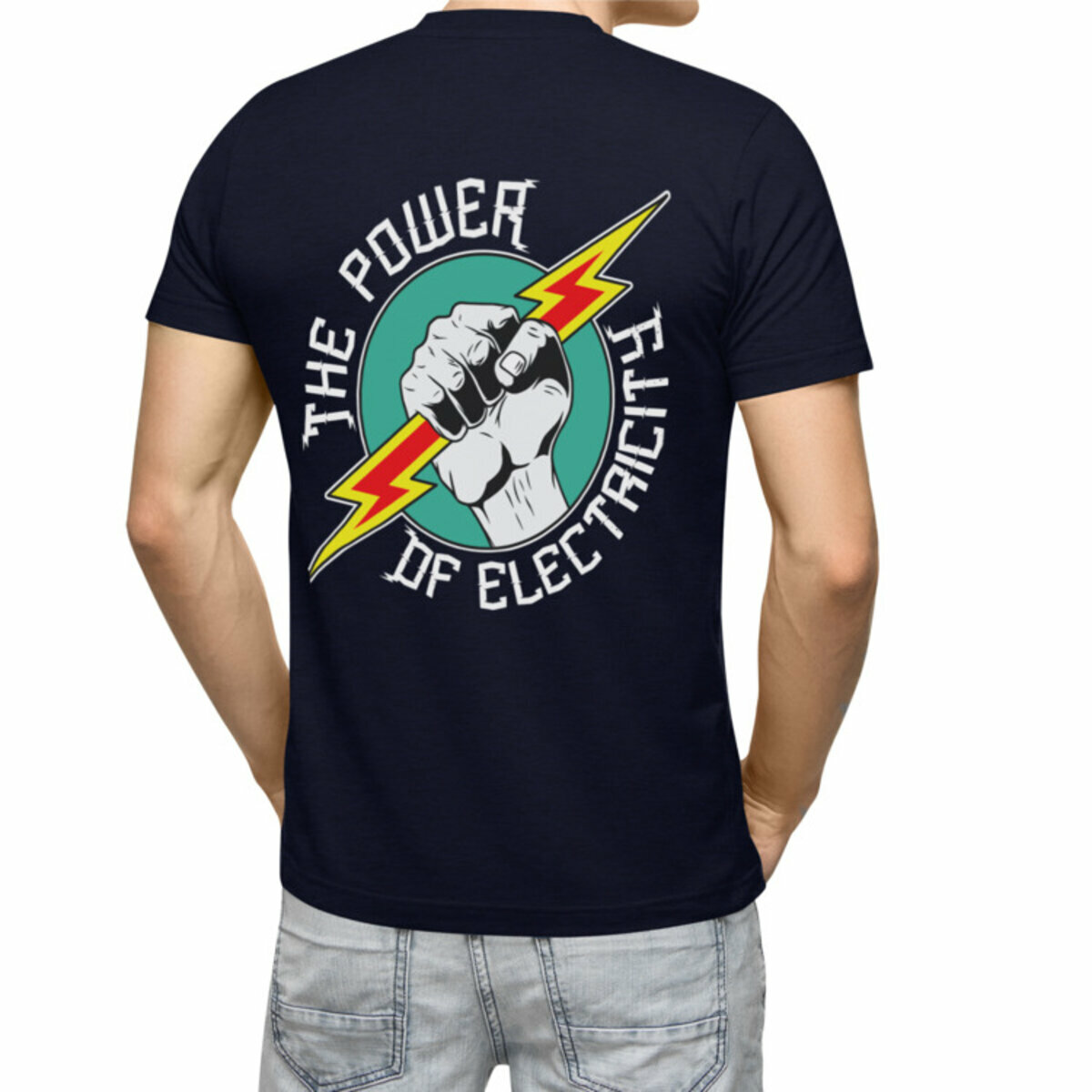 Мужская футболка «Мощность электричества, электрик, молния» (темно-синий, L)