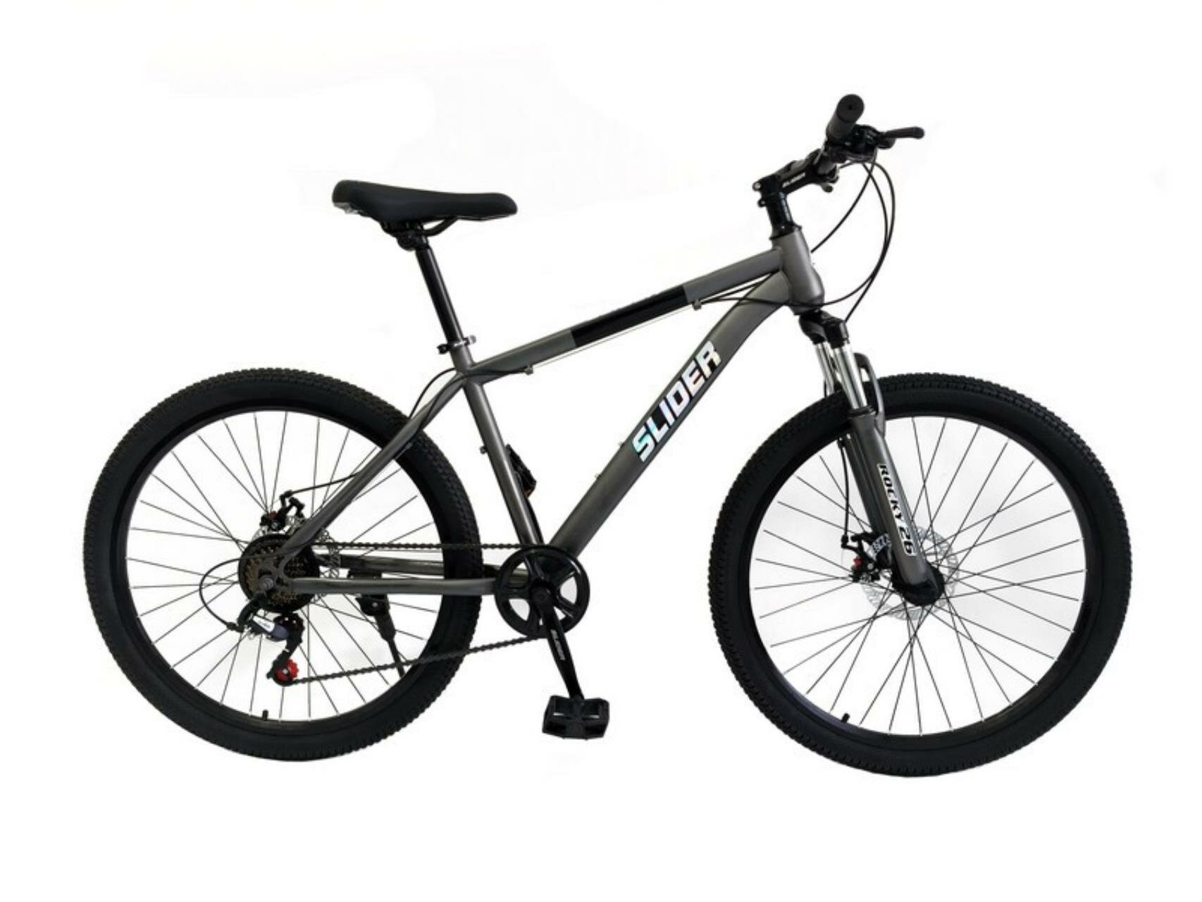 Велосипед 2-х колесный Slider Rocky, 26 дюймов, 7 скоростей, дисковый тормоз, вилка с амортизатором, цвет графит