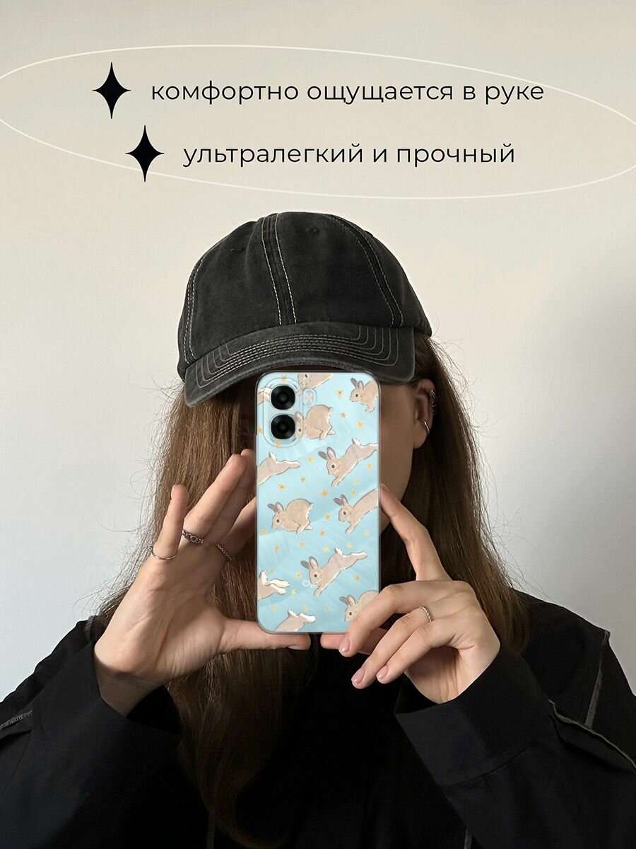Чехол на Oppo A6x / Оппо A6x с принтом Бойкие зайчата, прозрачный — фото 1
