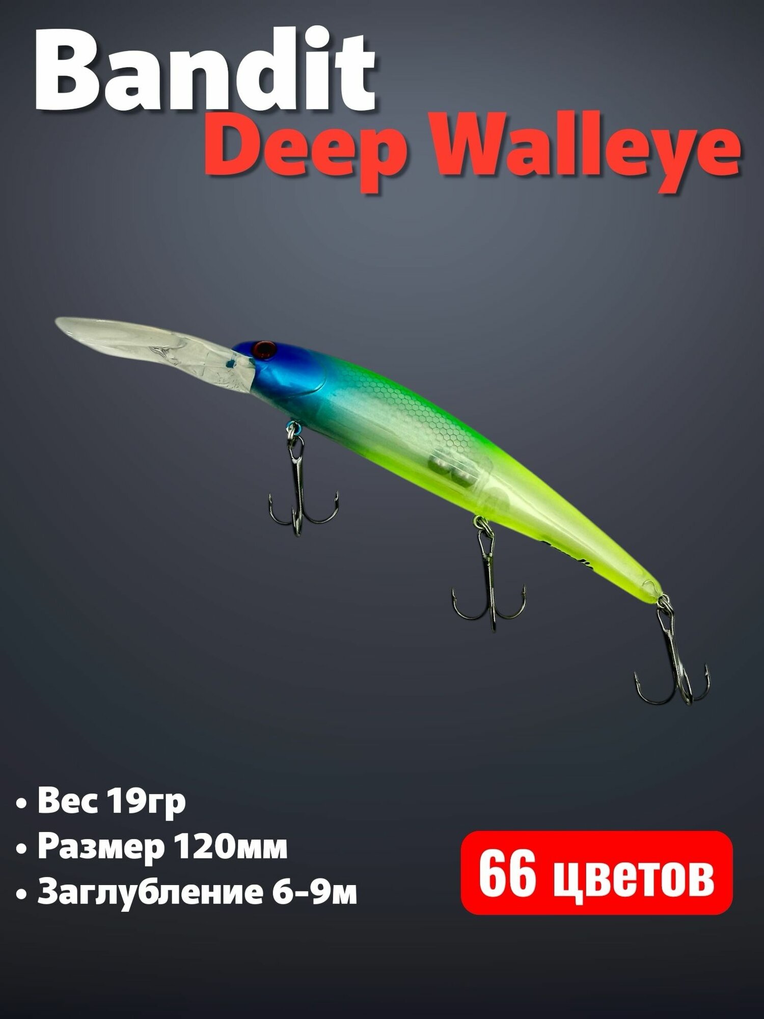 Воблер Bandit Deep Walleye 6-9м 120мм, воблер для троллинга