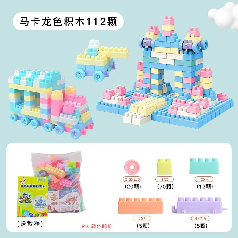 Средние макаронные оттенки 112-штучные деревянные строительные блоки в мешочке с шаблонами
