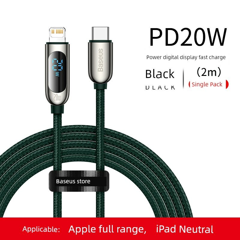 Кабель USB-C к Lightning с цифровым дисплеем, 20 Вт быстрая зарядка для iPhone 8-14, Зеленый