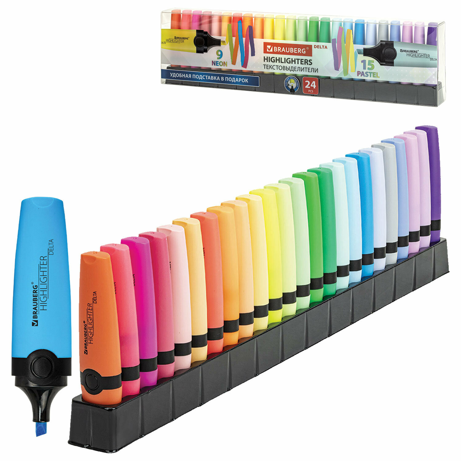 Brauberg Набор текстовыделителей 24 цвета на подставке Delta неон + пастель 1-5 мм 152506