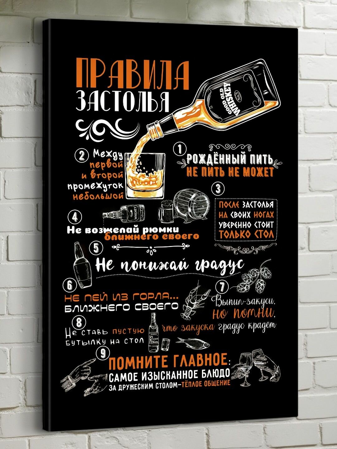 "Правила застолья" - картина на холсте, 45x30 см.