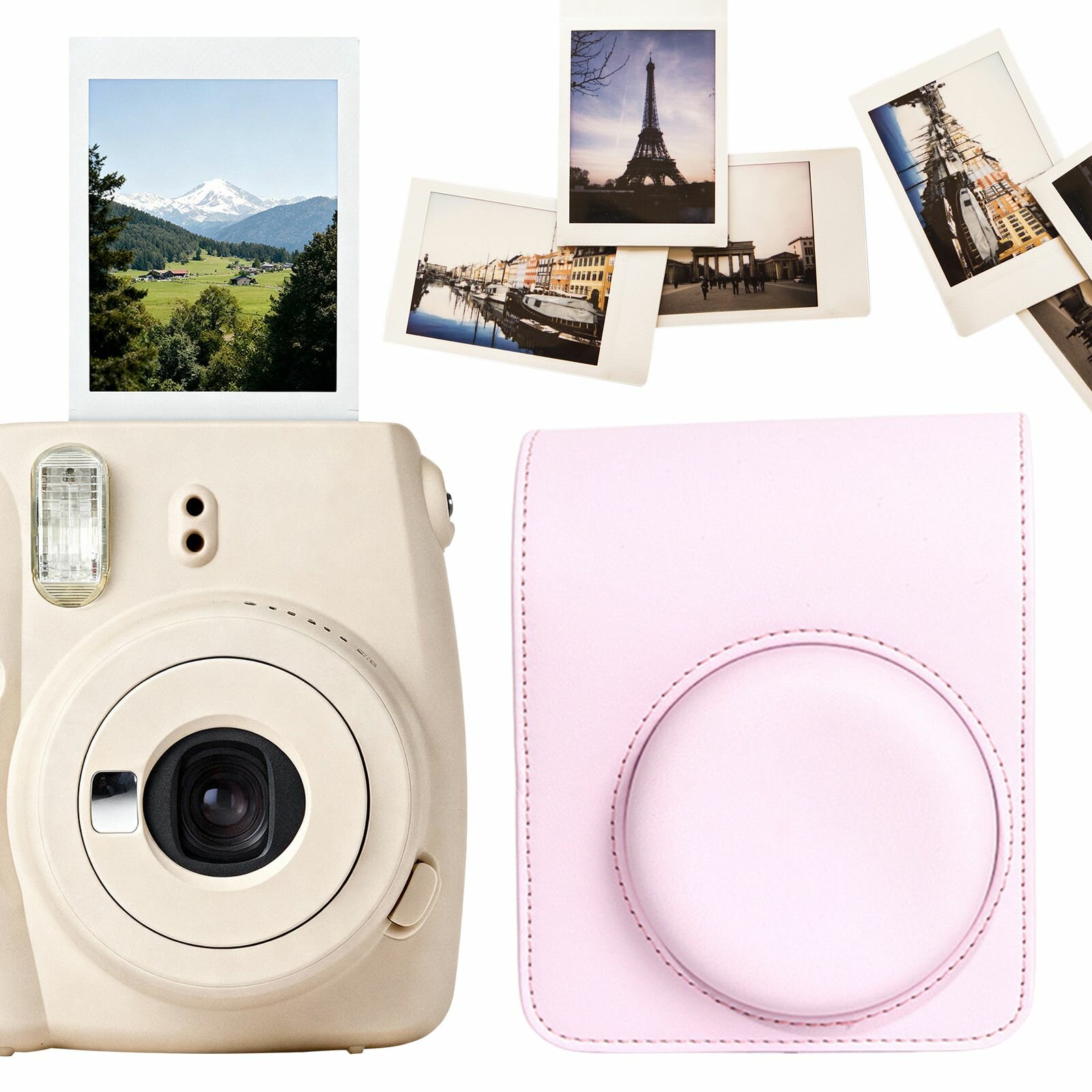 Чехол для камеры Fujifilm Instax Mini 13 розового цвета с ремнём