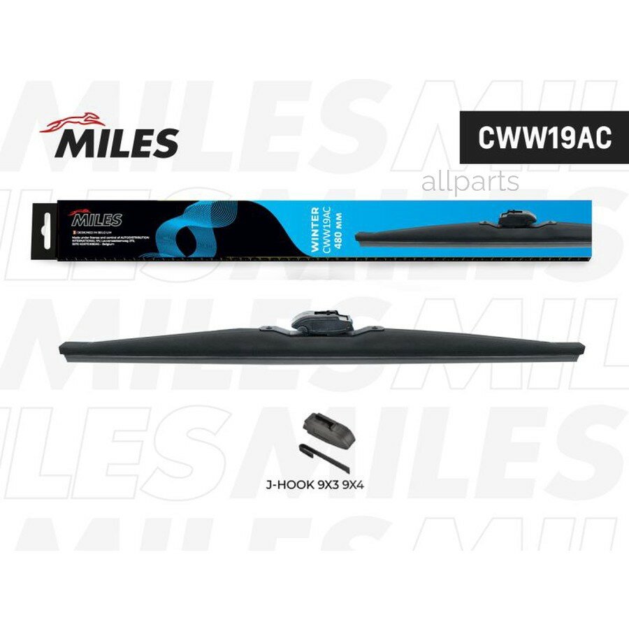 MILES CWW19AC Щетка с/о зимняя MILES 19/480mm в коробке + адаптер HOOK 9x3/9x4