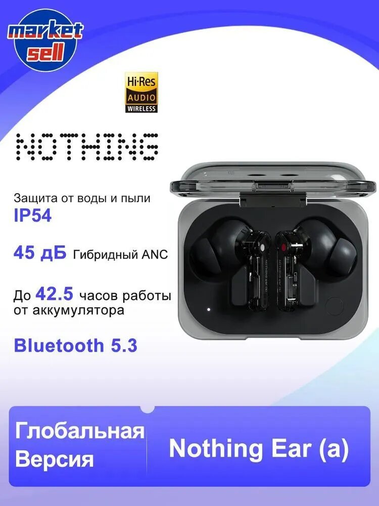 Nothing Наушники беспроводные с микрофоном Nothing Ear (a), Bluetooth, USB Type-C, черный матовый